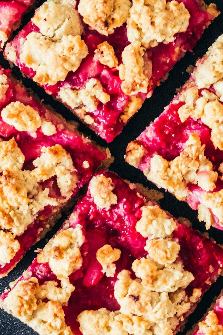 Raspberry and Rhubarb Crumble Bars - Hide My Veggies